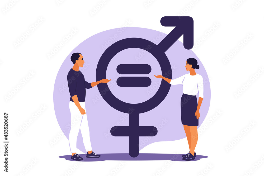 Vecteur Stock Gender equality concept. Men and women character on the ...