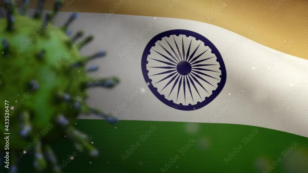 3D, Indian flag waving with coronavirus outbreak infecting respiratory ...