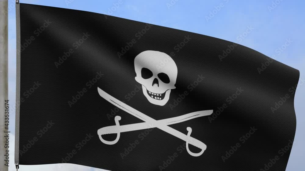 3D, fabric texture of the pirate skull with sabers flag waving in wind ...