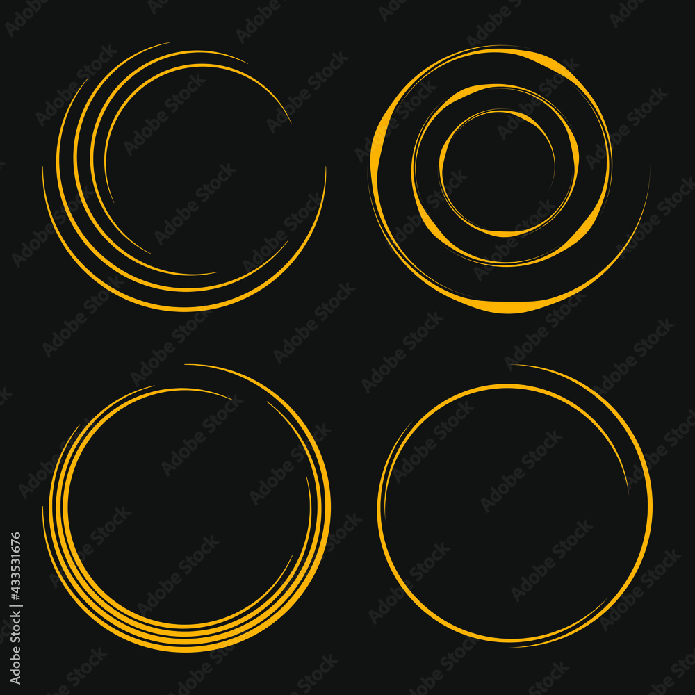 Set of yellow flow lines in circle form. Vector illustration. Trendy ...