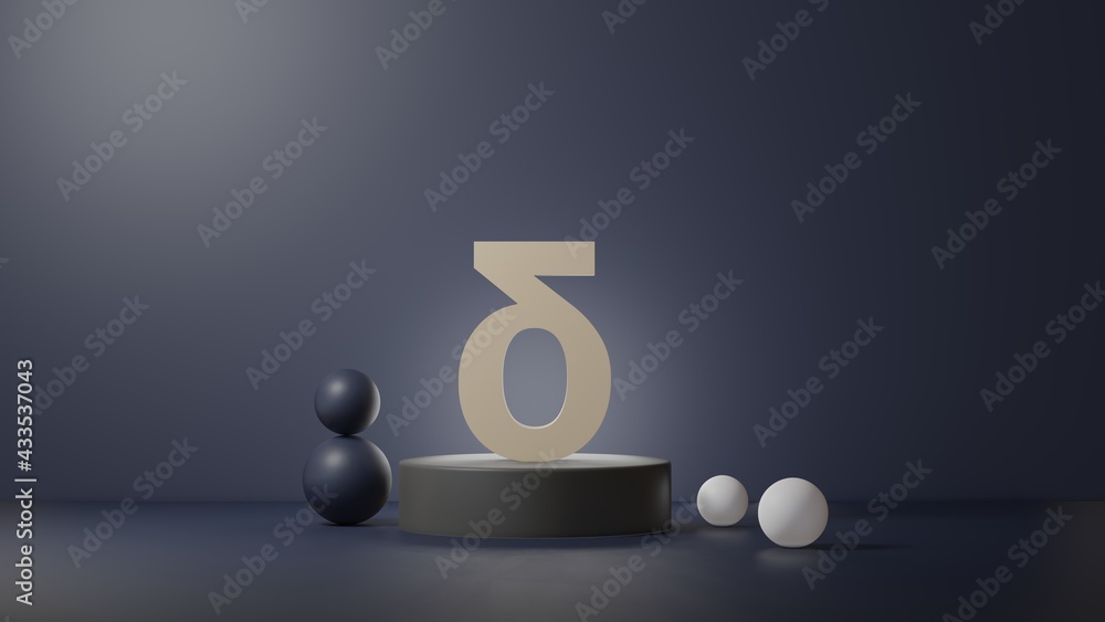 Delta physics symbol in podium and dark blue background. 3D ...
