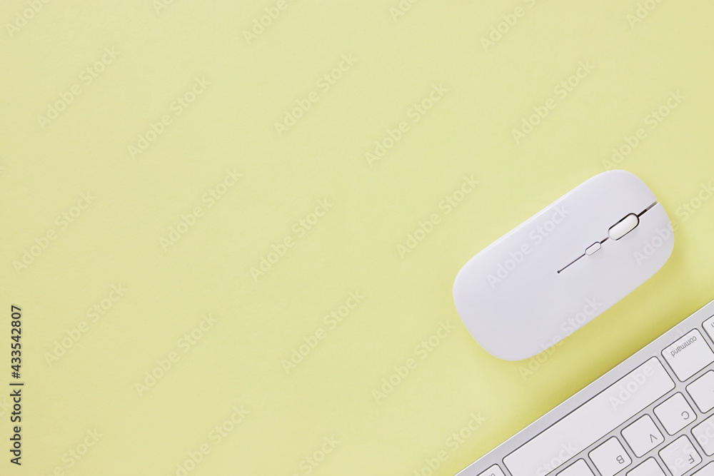 Top View or Flat Lay White Computer Keyboard and Mouse on Office Desk ...