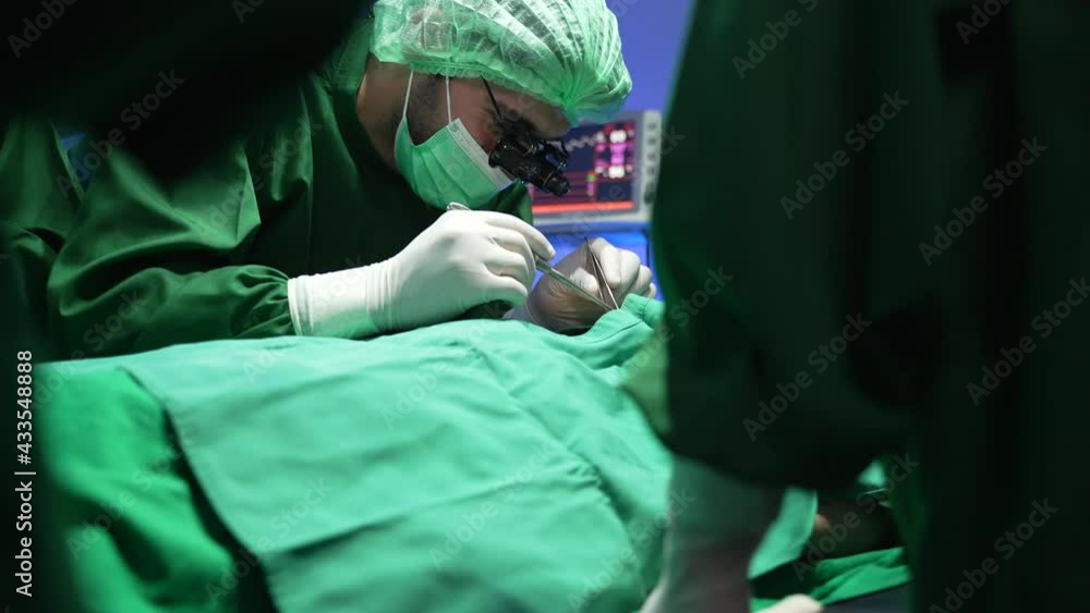 Asian coworker Medical Team Performing Surgical Operation in Operating ...