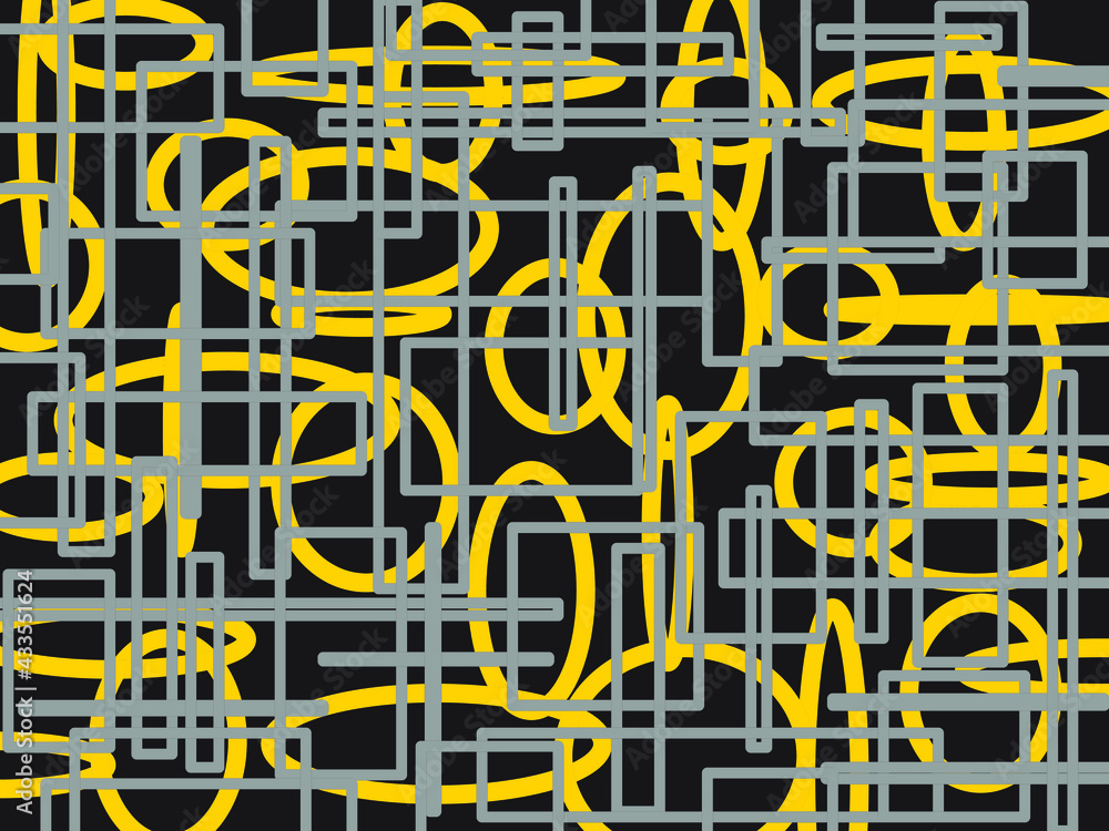 Graphic abstract background of yellow ovals and gray rectangles on a ...