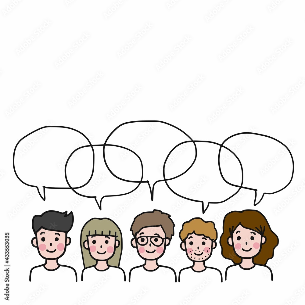 Cute group people speaking cartoon vector illustration Stock Vector ...