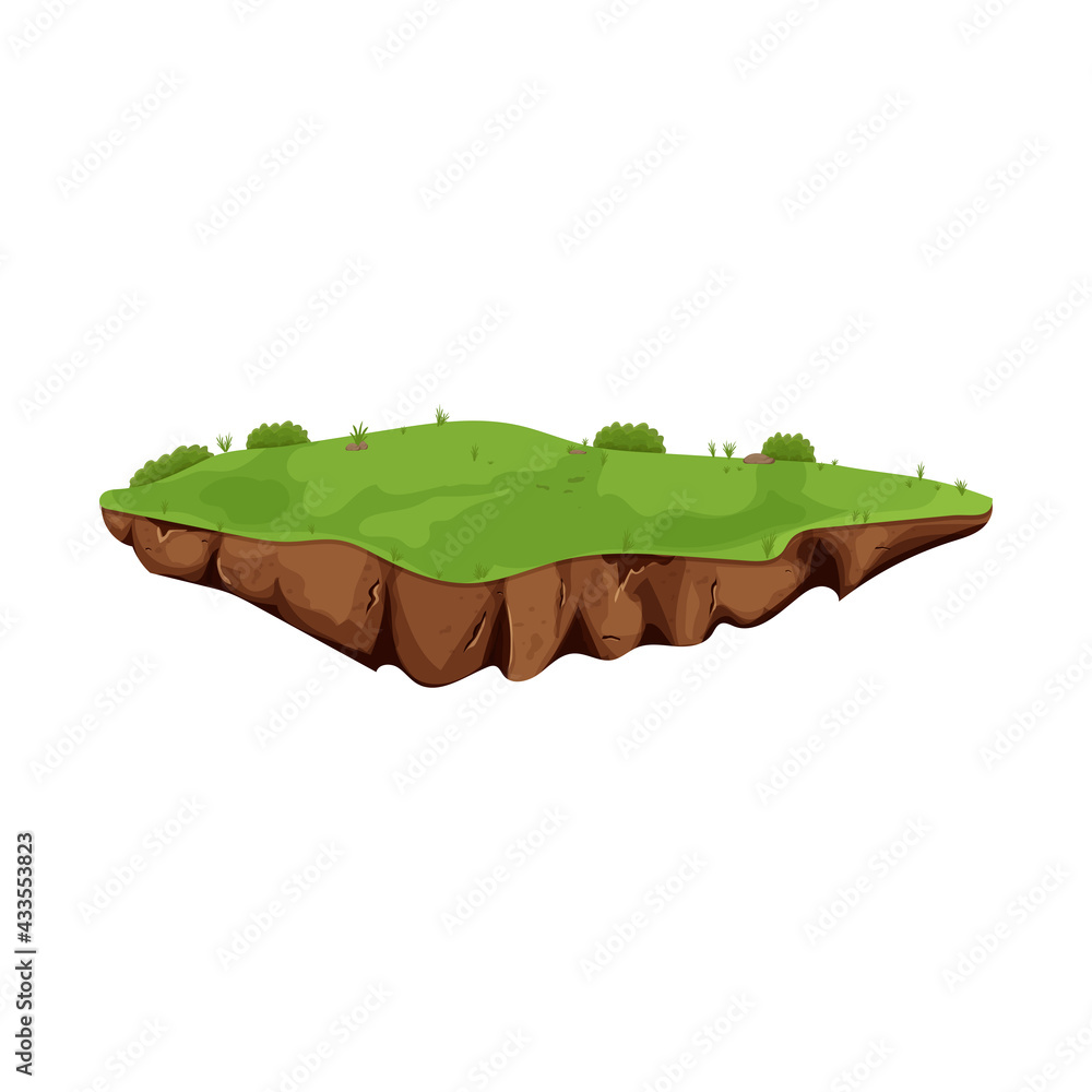 Flying Island with ground and grass isolated on white background ...