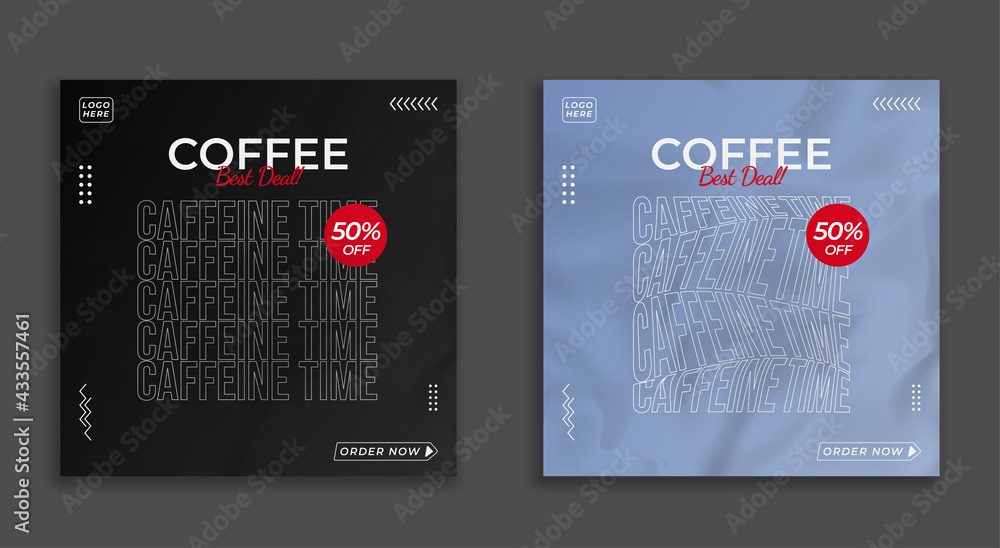 Coffee time flyer promotion vector set. Caffeine time offer on poster ...