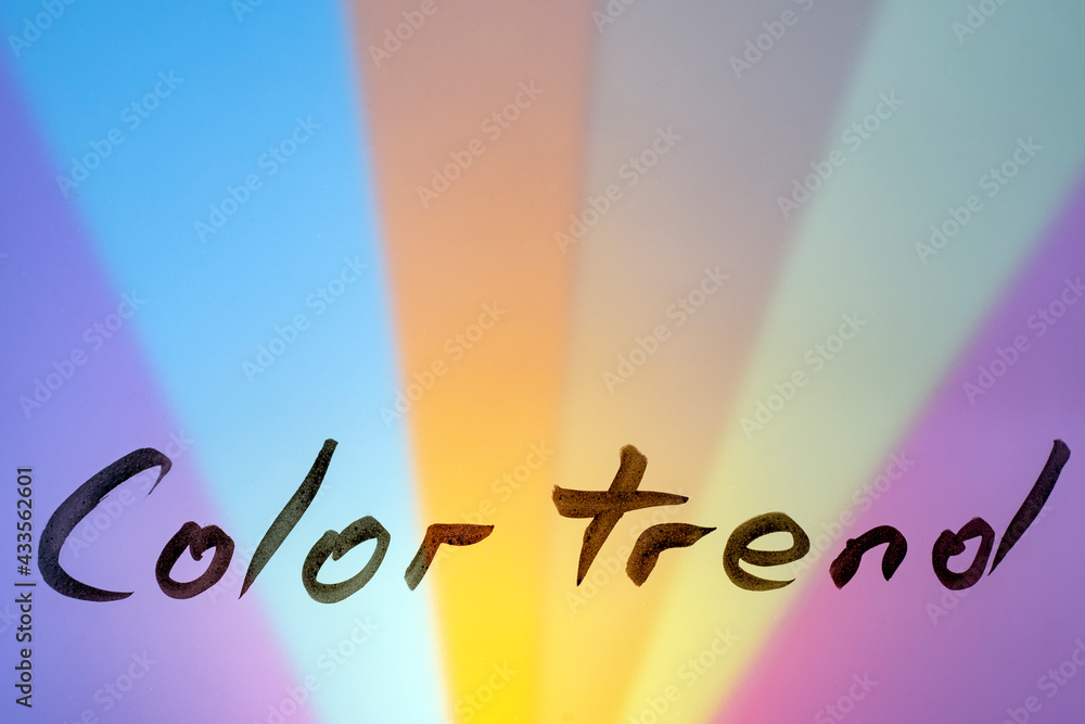 Color trend hand written with a brush, on a stained glass texture, and ...