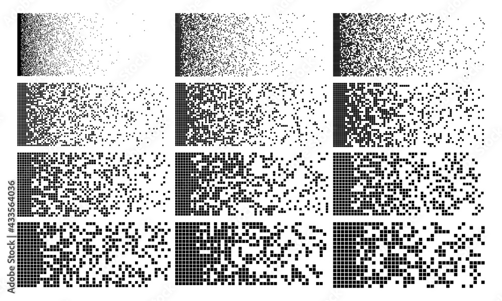 Pixel fade pattern. Square halftone set. Digital data block image ...