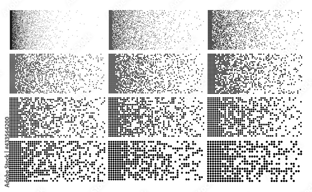 Pixel fade pattern. Square halftone set. Digital data block image. Breaking matrix illustration ...