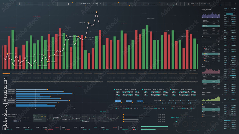 Business stock market, trading, info graphic with animated graphs ...
