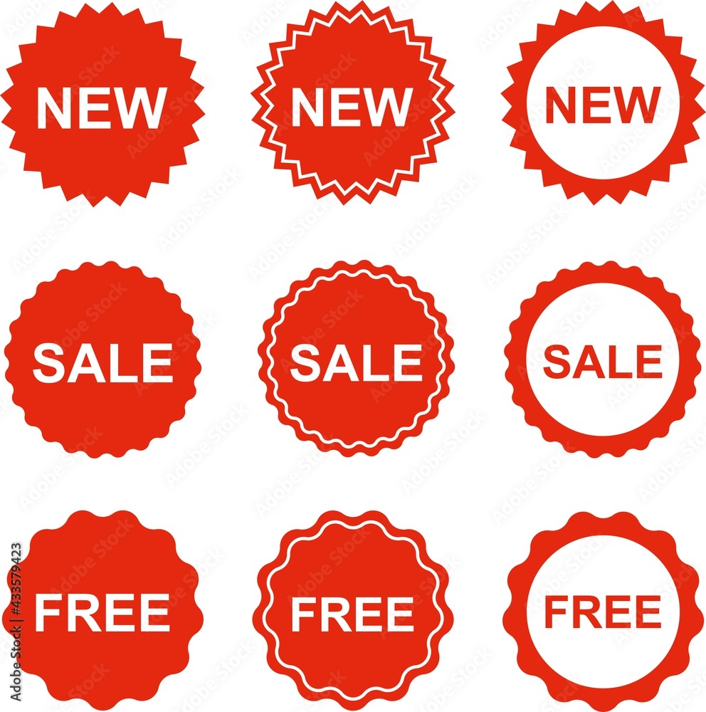 Set of new labels in red isolated on white background. Vector ...