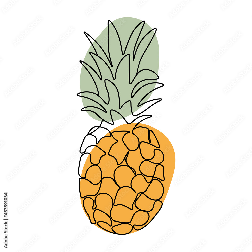Continuous one line drawing pineapple. Vector illustration. Black line ...