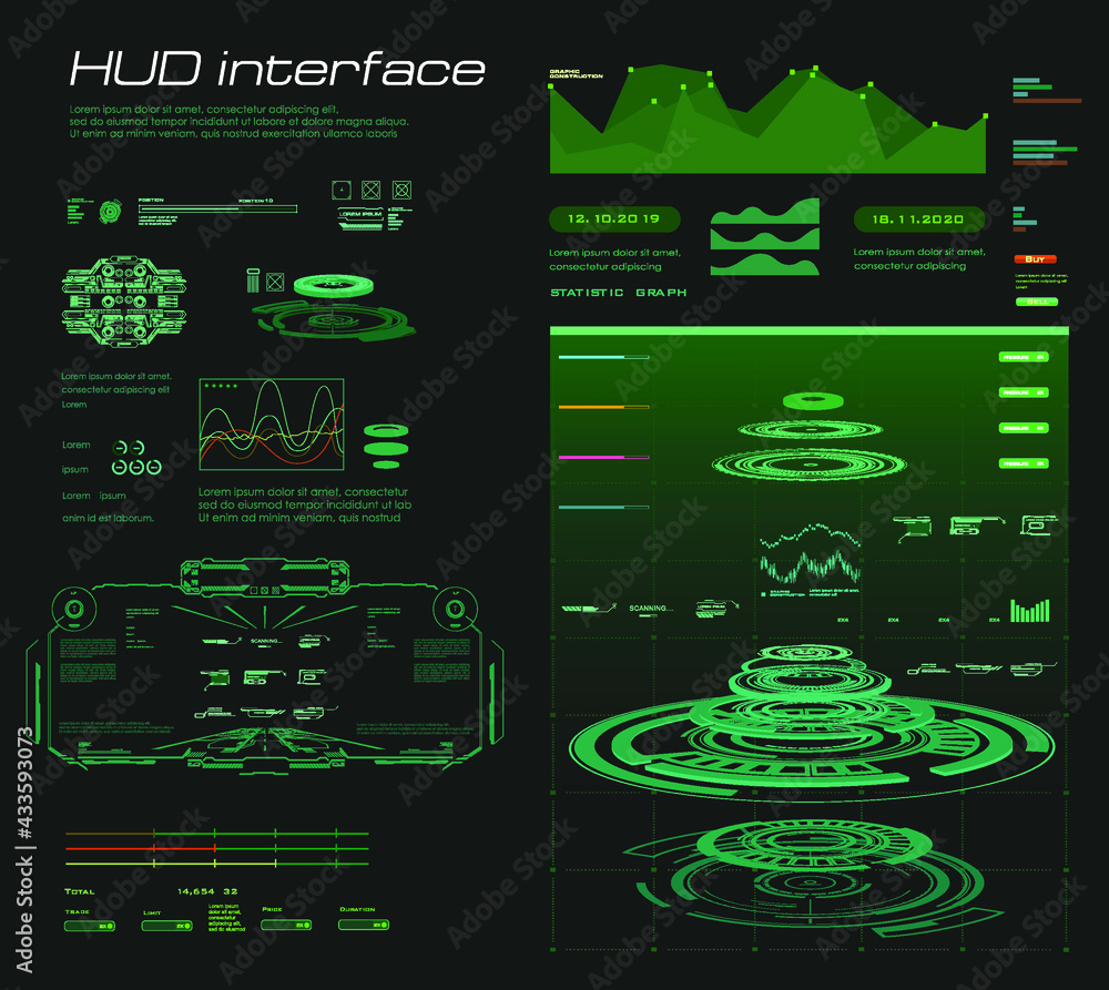 Futuristic green interface HUD, GUI, UI. Custom panel with green ...