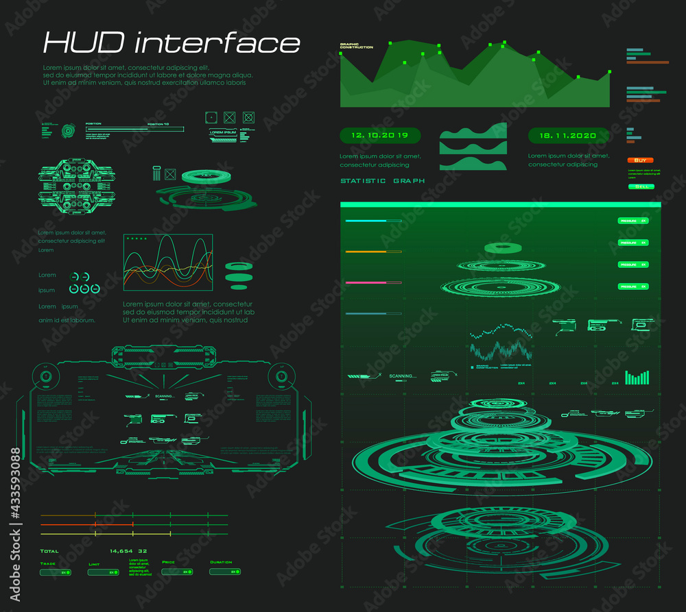 Futuristic green interface HUD, GUI, UI. Custom panel with green ...
