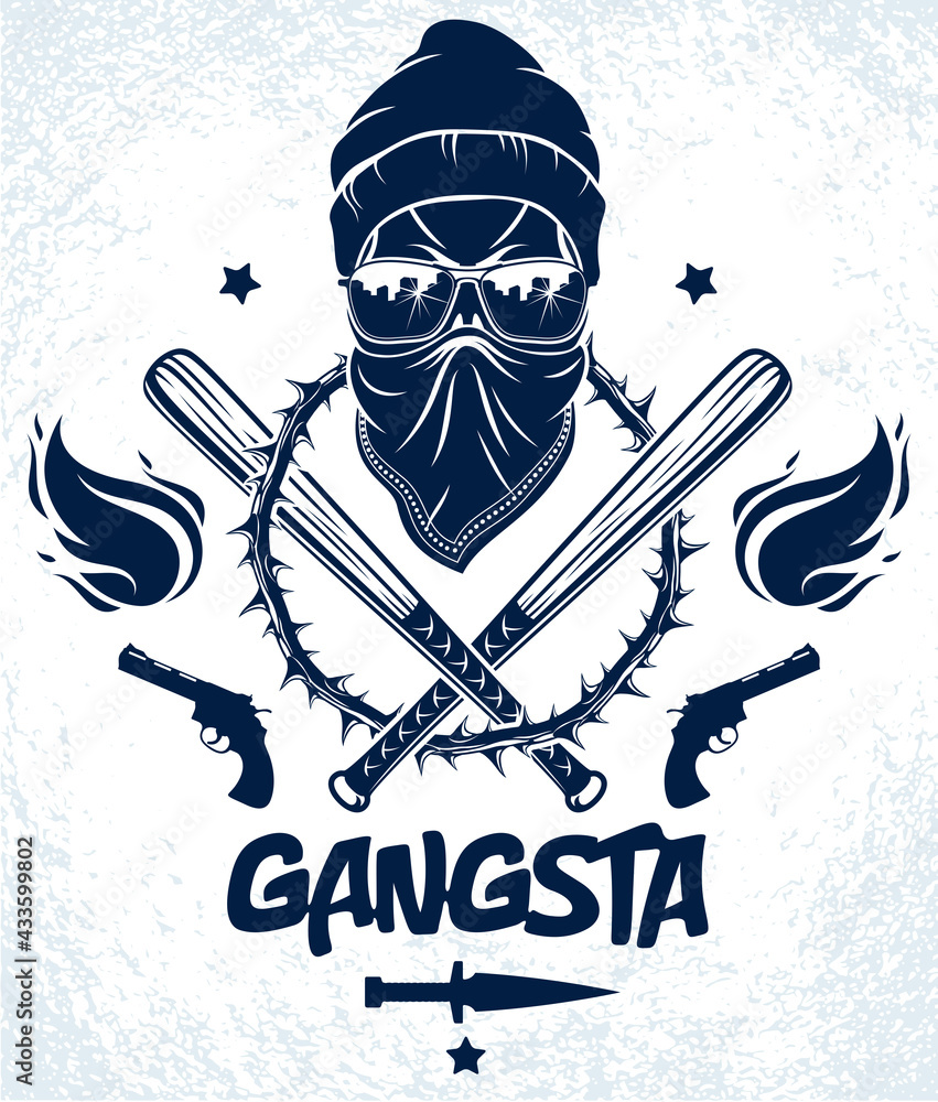 Criminal tattoo ,gang emblem or logo with aggressive skull baseball ...