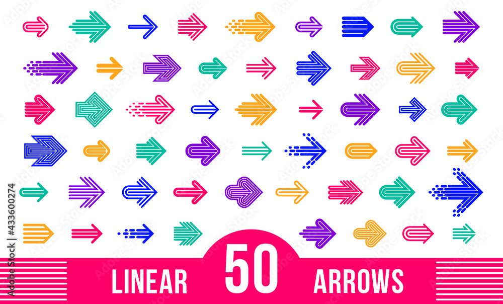 Linear arrow logos vector set, collection of arrows symbols for use as ...