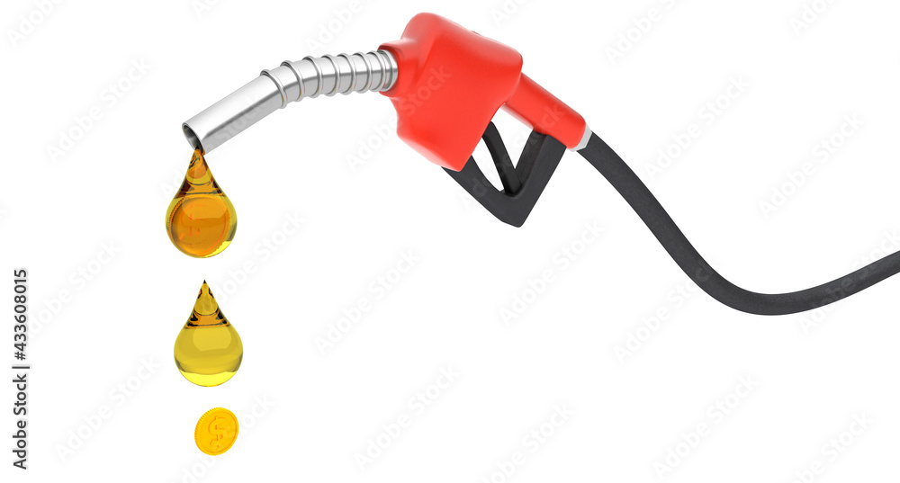 Fuel pump with gasoline or diesel fuel and gold coin. Fuel is money ...