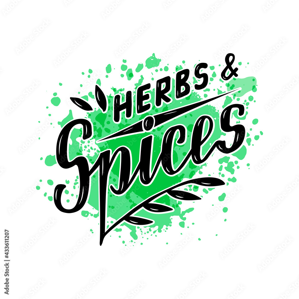 Vector illustration of herbs and spices lettering for banner, poster ...