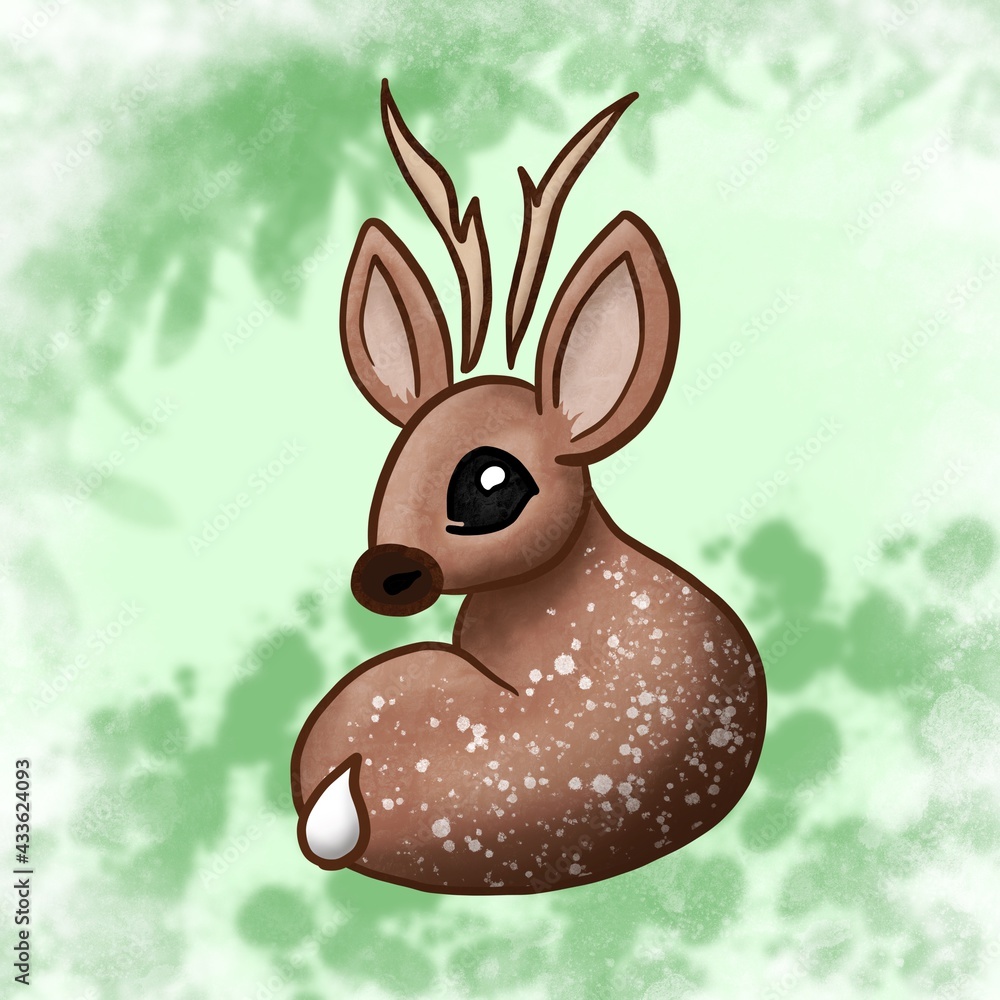 kleines süßes Rehkitz als Illustration für Kinder mit grünem ...