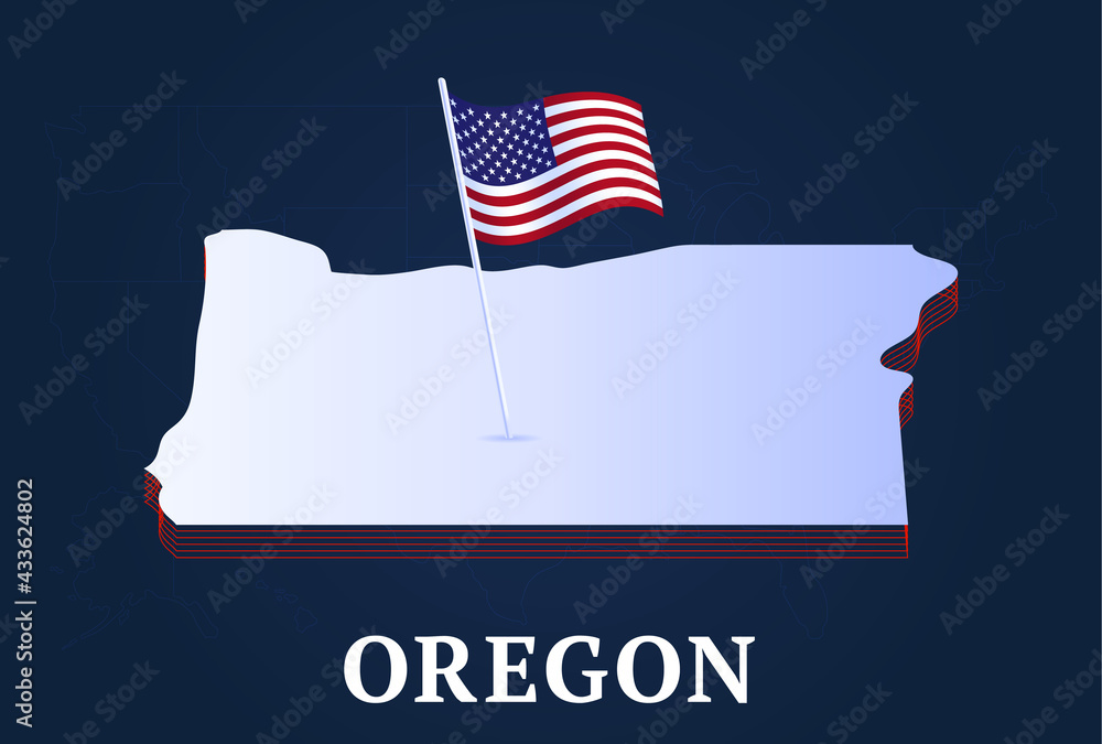 oregon state Isometric map and USA national flag 3D isometric shape of ...