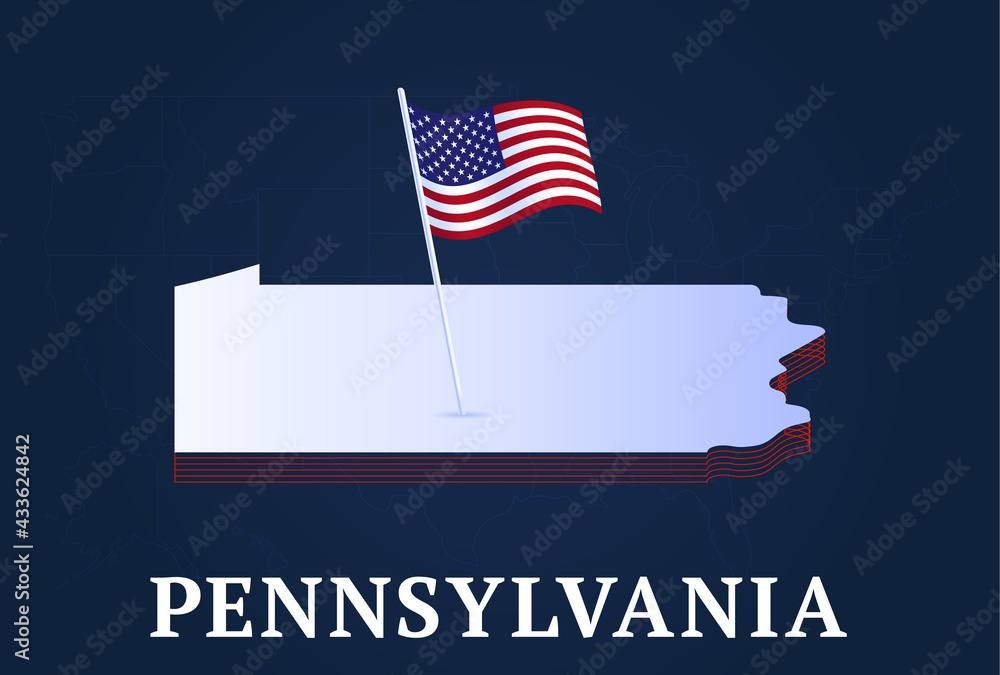 pennsylvania state Isometric map and USA national flag 3D isometric ...