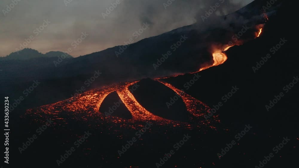 Lava flows of Pacaya Volcano Eruption in Guatemala. Drone Aerial during ...