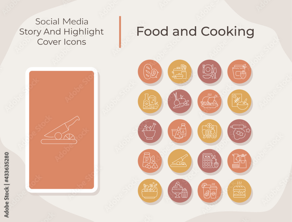 Food and cooking social media story and highlight cover icons set ...