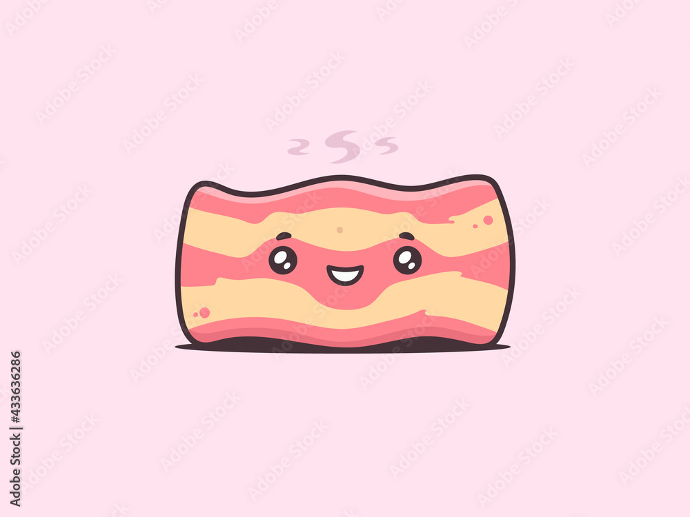 Cute kawaii bacon cartoon character vector illustration Stock Vector ...