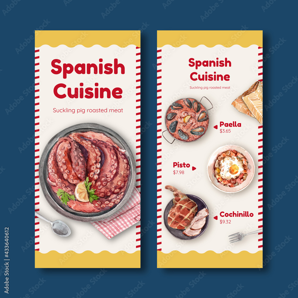 Menu template with Spain cuisine concept design for bisto and ...