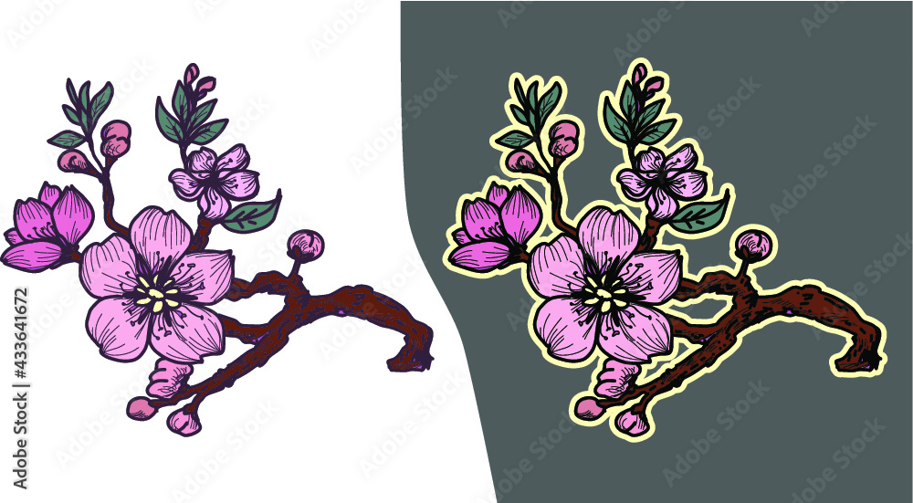 Sakura flower tattoo.Hand drawn isolate cherry blossom flower of Japan ...