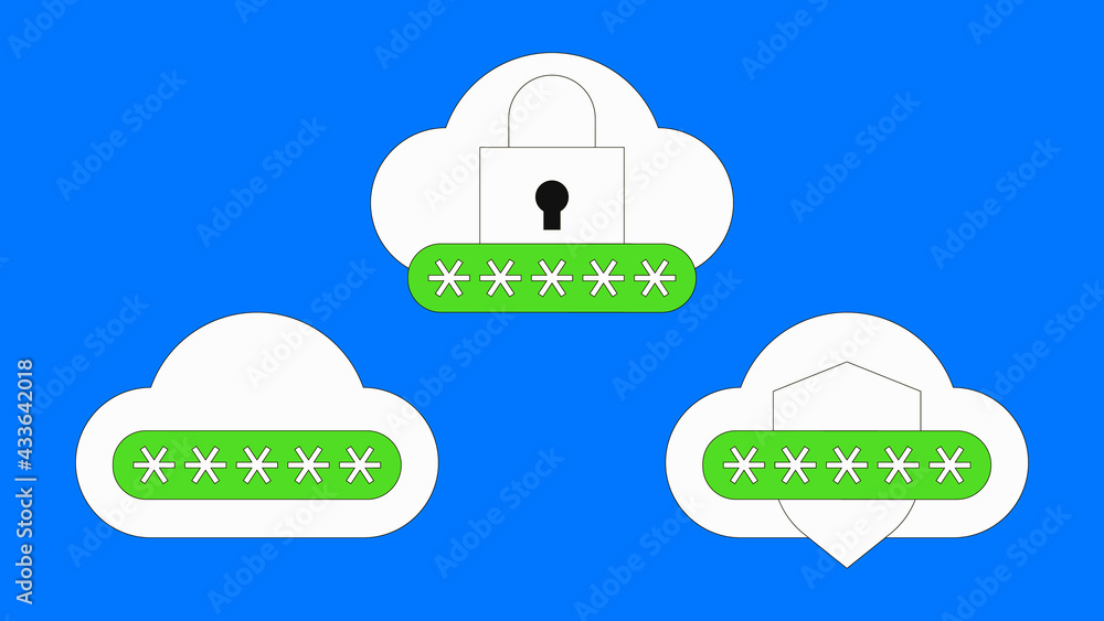 Cloud password security illustrations set. Concept of remote password ...