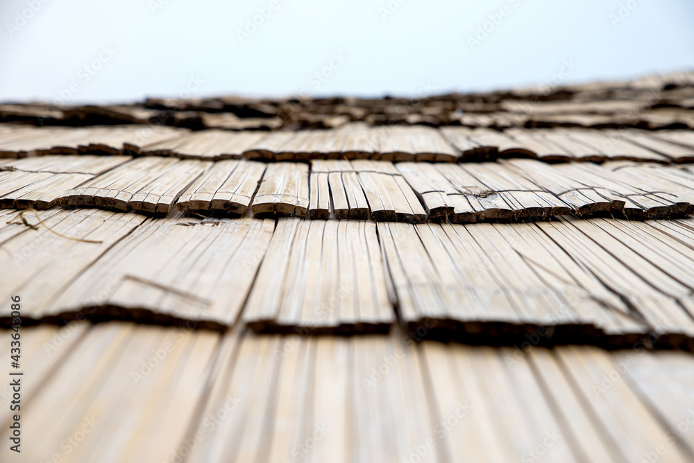 Top Roof of Bamboo house, whole the roof are made of bamboo. Stilt ...