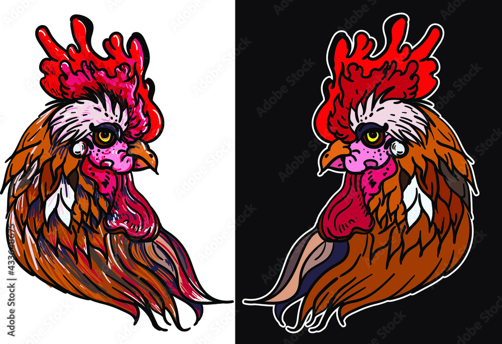 Thai chicken fight with peony flower tattoo.Traditional Thai tattoo and ...