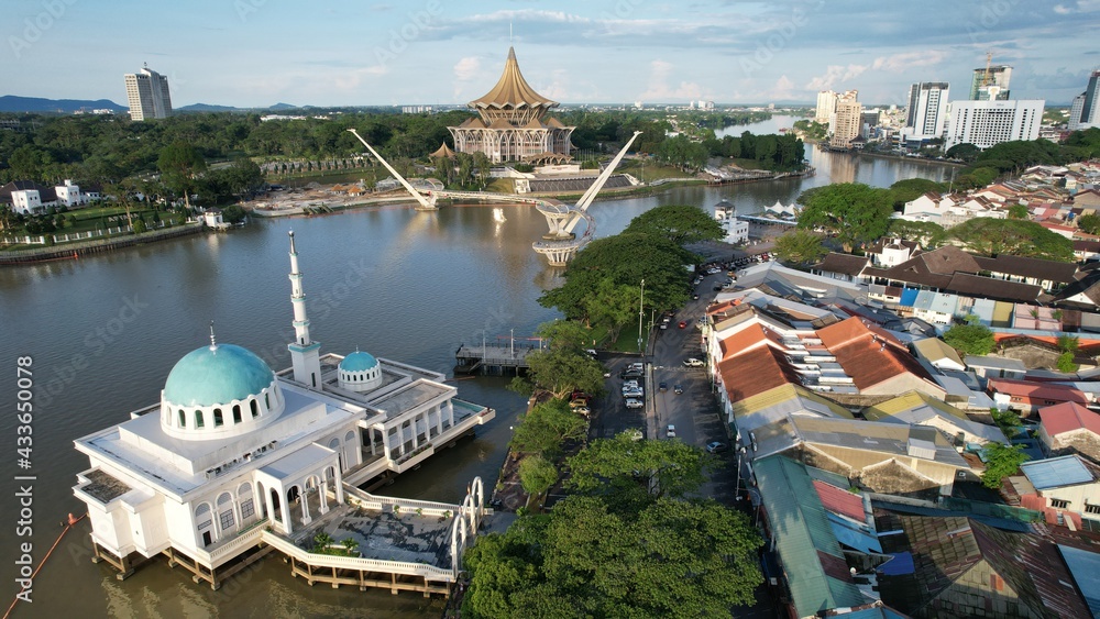 Kuching, Sarawak Malaysia - May 14 2021: The buildings, landmarks and ...