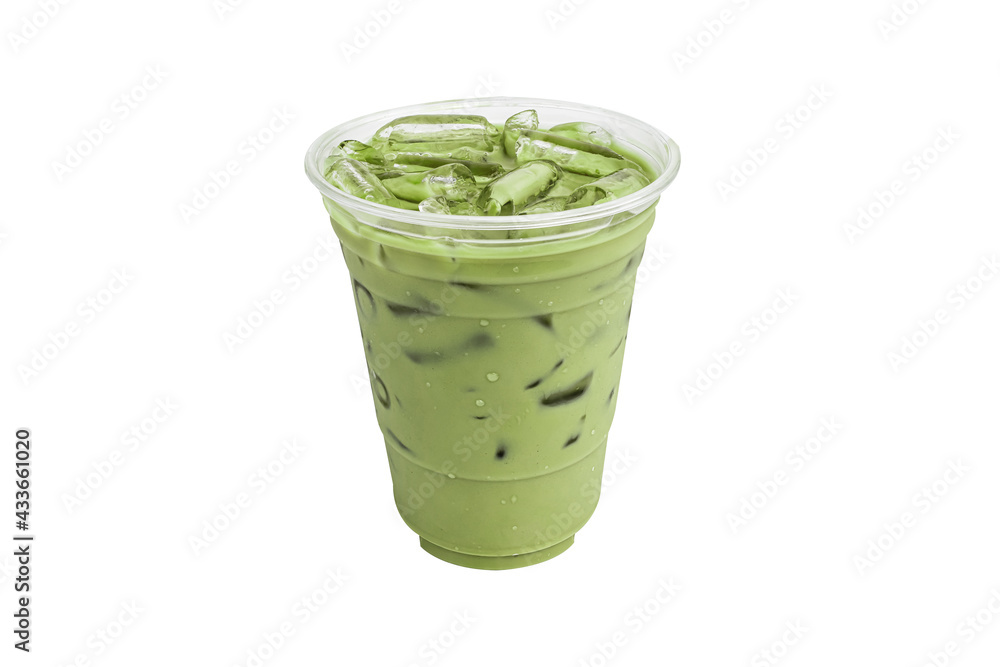 Iced Green Tea in take away cup,Iced Green Tea on isolated white ...
