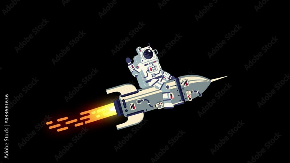 Astronaut riding a rocket. Space cowboy straddled the rocket. Looped ...