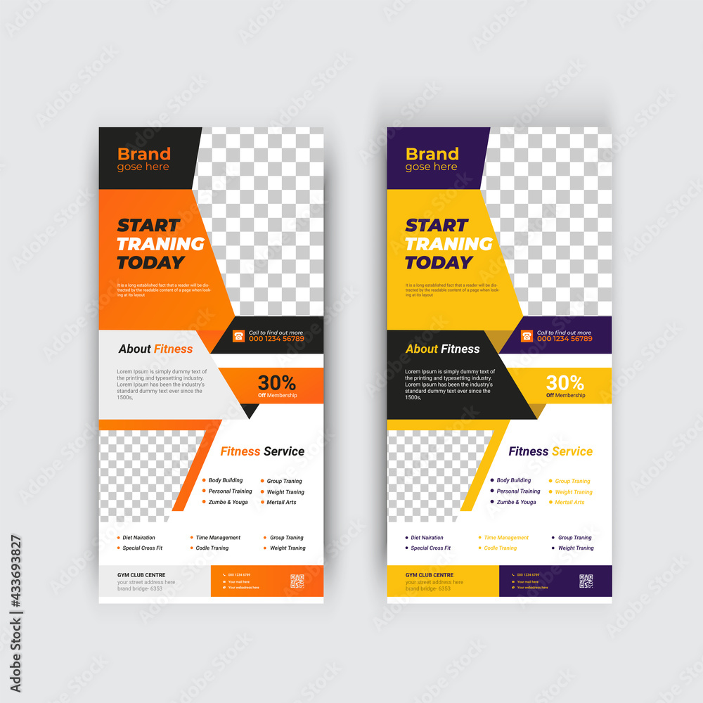 Pure Fitness Gym Rack Card Design. Bodybuilding sports dl flyer ...