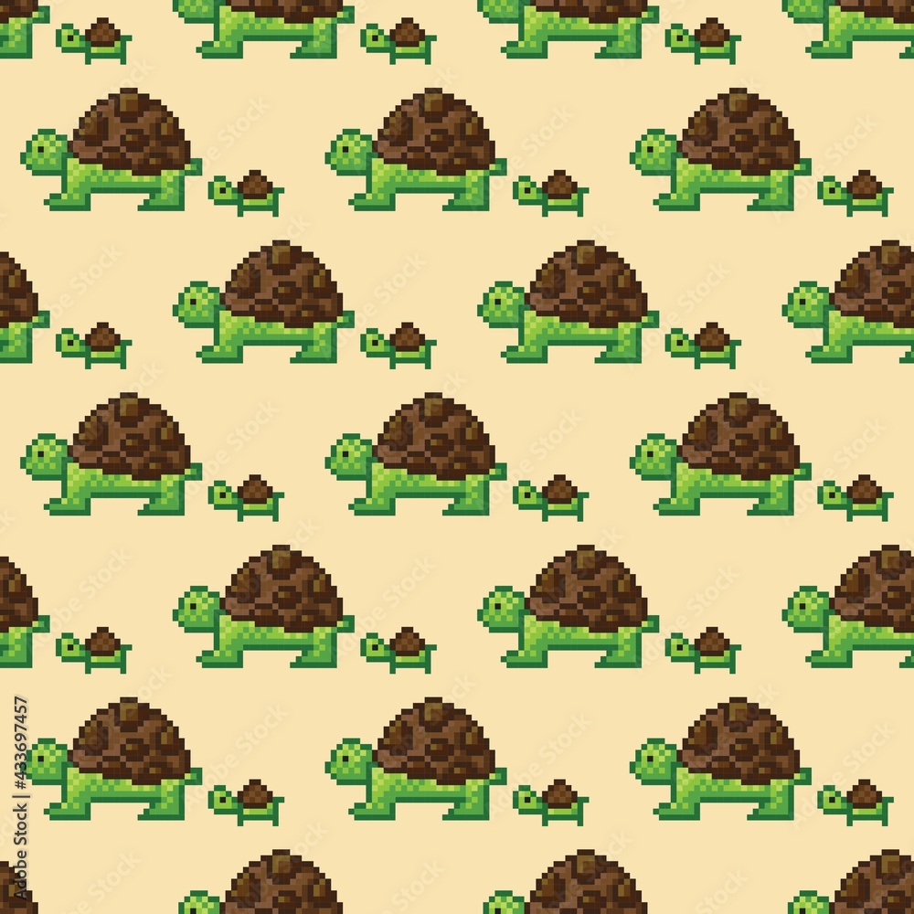 Turtles pattern pixel art. Seamless pattern. Pixel art turtles pattern ...