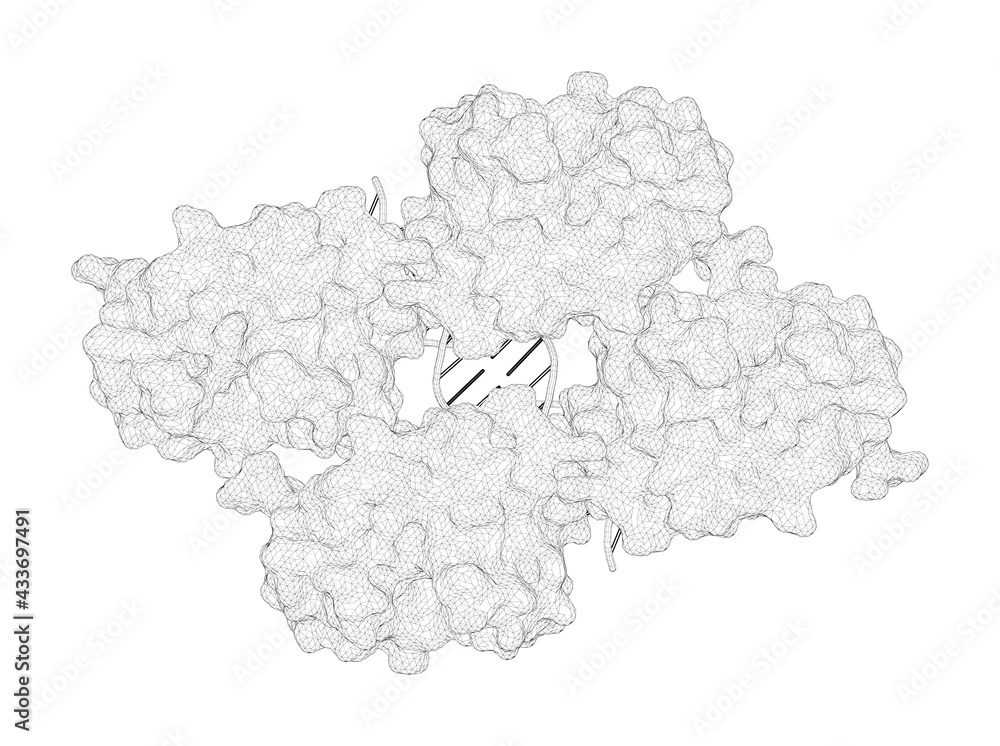 Ilustracja Stock: 3D rendering as a line drawing of a molecule. Crystal ...