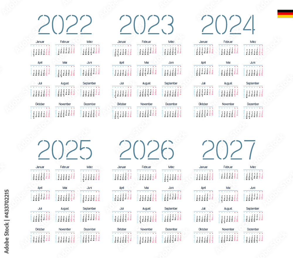 German Calendar for 2022, 2023, 2024, 2025, 2026, 2027. Week starts on ...