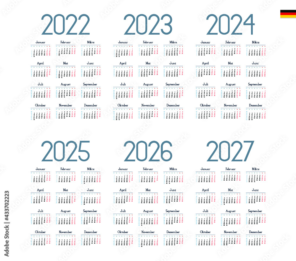 German Calendar for 2022, 2023, 2024, 2025, 2026, 2027. Week starts on ...
