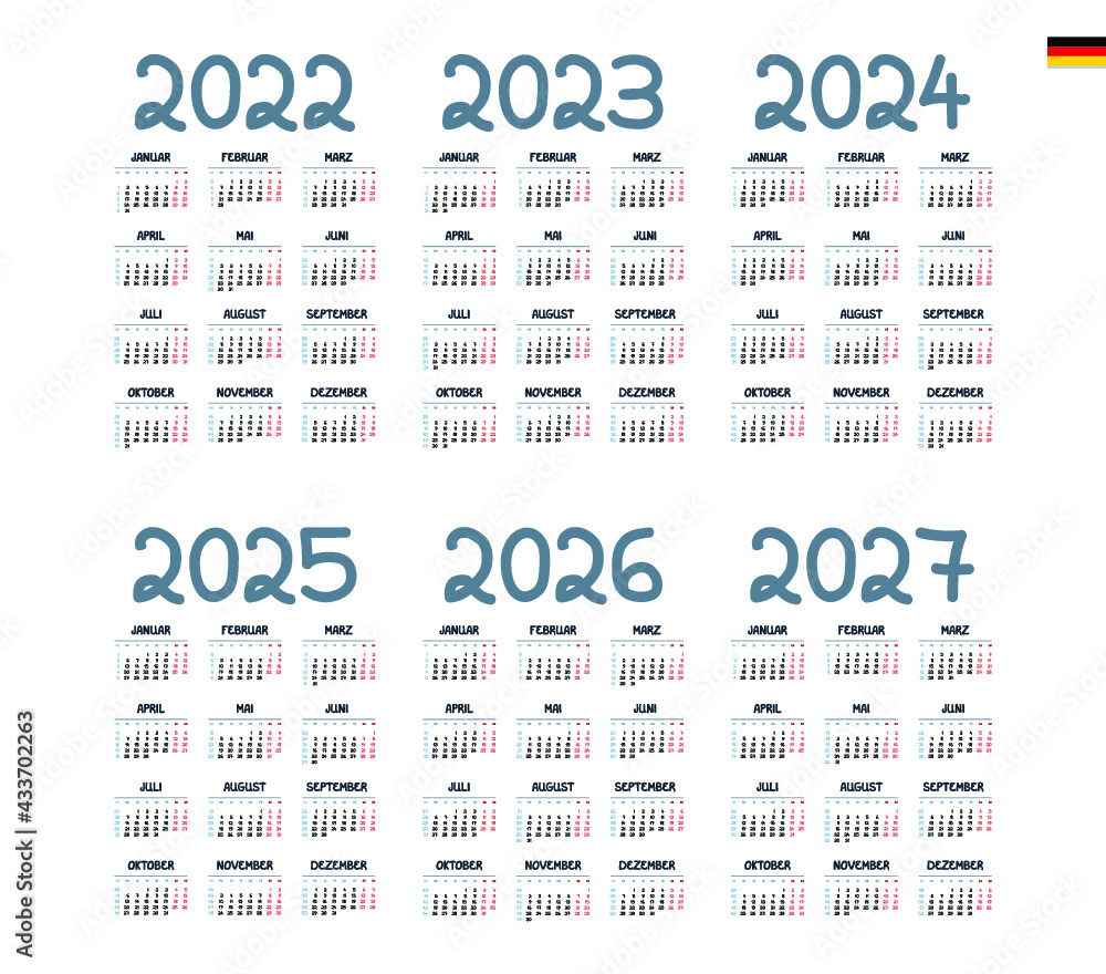 German Calendar for 2022, 2023, 2024, 2025, 2026, 2027. Week starts on ...