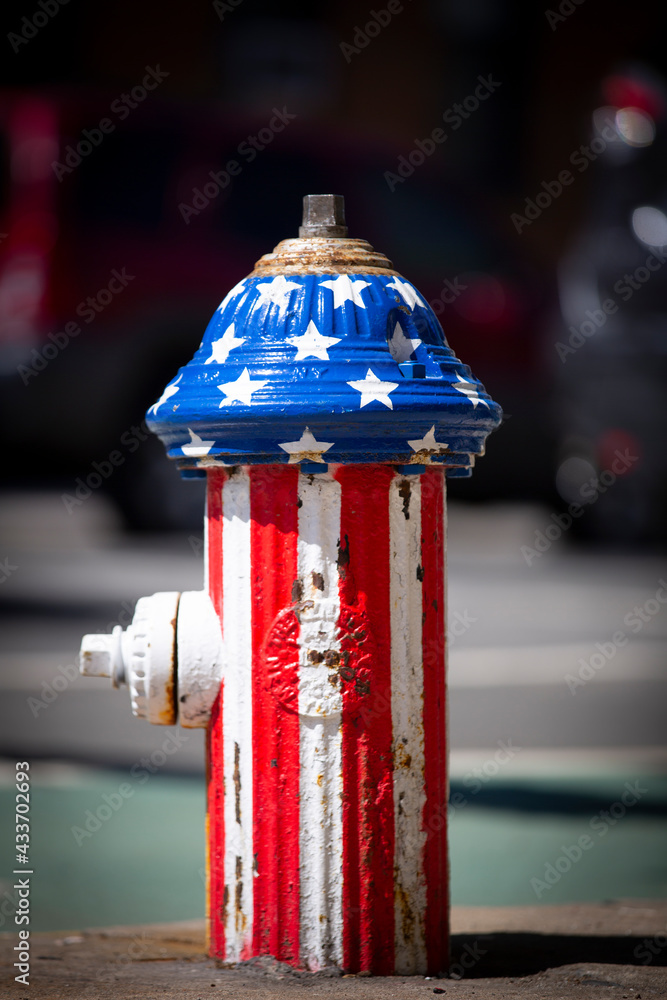 New York City fire hydrant painted with the United States flag Stock ...
