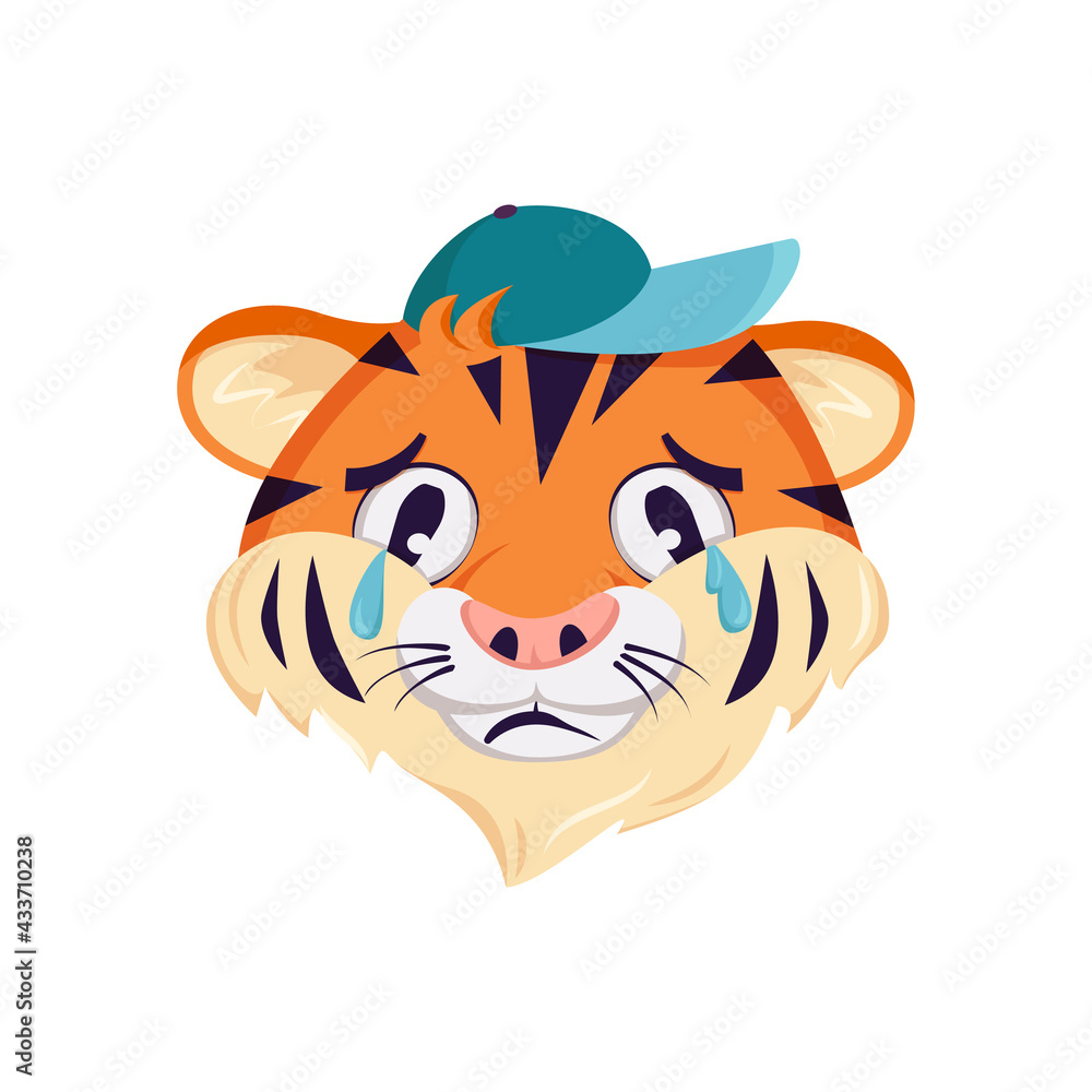 Cute tiger character, with crying and tears emotions. Wild animals of ...
