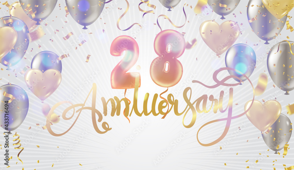 28th Anniversary celebration. Golden numbers with sparkling confetti ...