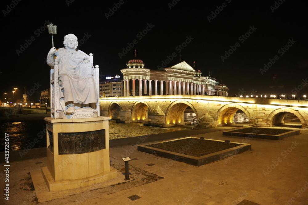 Byzantine Emperor Justinian Statue and Stone Bridge, behind the ...