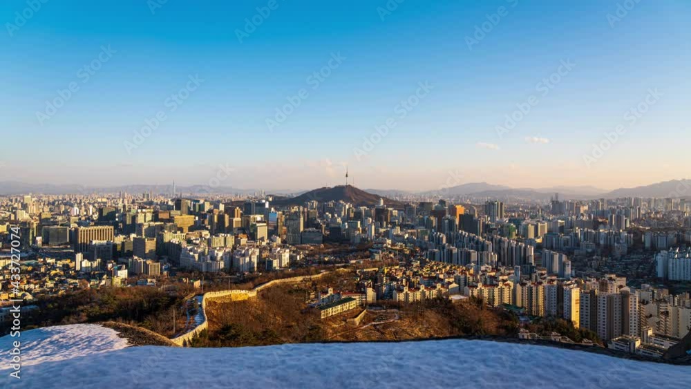 Zoom out timelapse 4k day to night snow and Capital of South Korea and ...