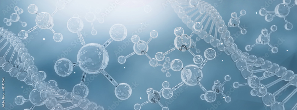 Biotechnology science analysis concept transparent atom and molecule ...