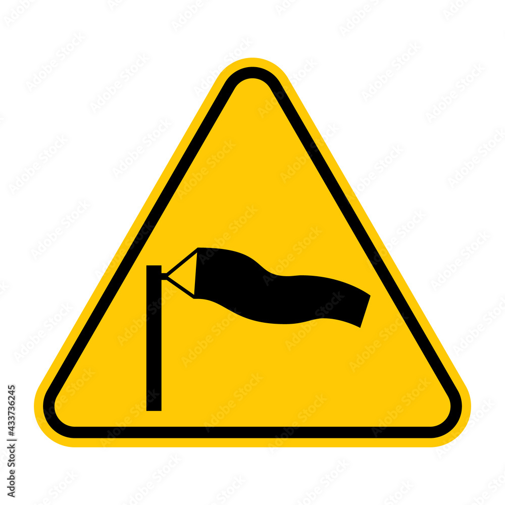 Side winds traffic sign. Vector illustration of yellow triangle warning ...